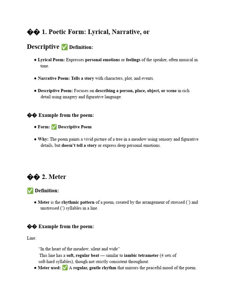 Poetic Form: Lyrical, Narrative, or Descriptive: Definition | PDF