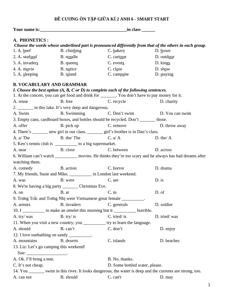 ĐỀ CƯƠNG ÔN TẬP GIỮA KÌ 2 ANH 6 | PDF | Recycling