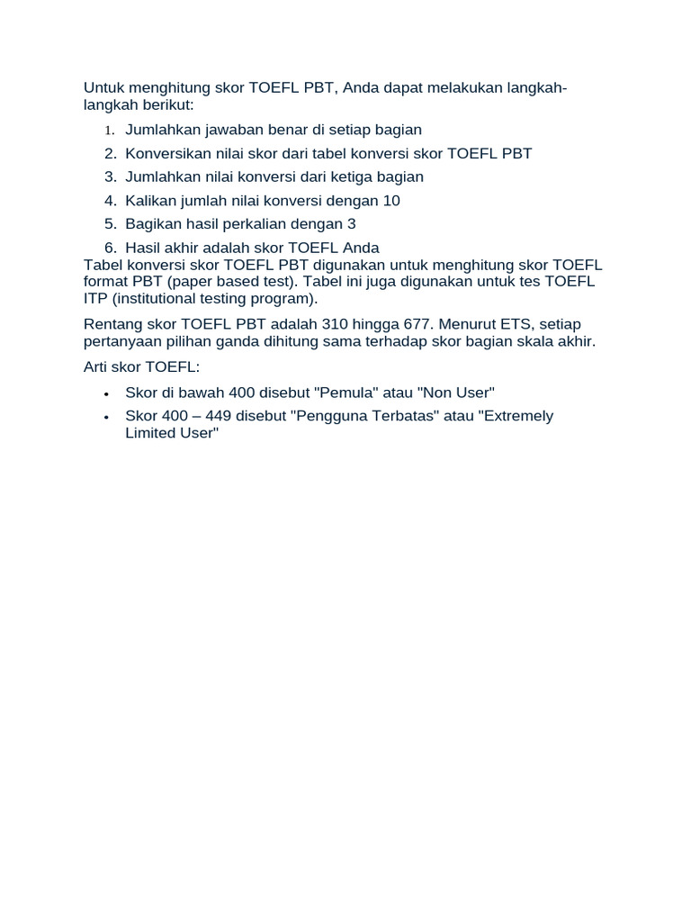 Cara Menghitung Skor TOEFL PBT | PDF