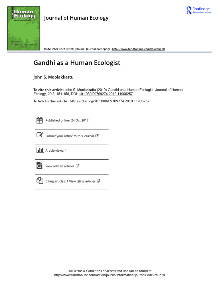 Gandhi as a Human Ecologist (1) | PDF | Ecology | Mahatma Gandhi