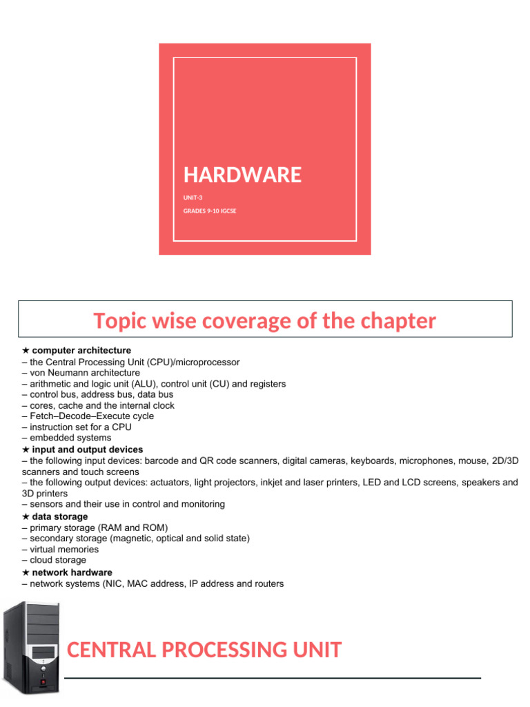Unit 3 - Hardware PPT 2023-24 Autosaved | PDF | Random Access Memory | Central Processing Unit