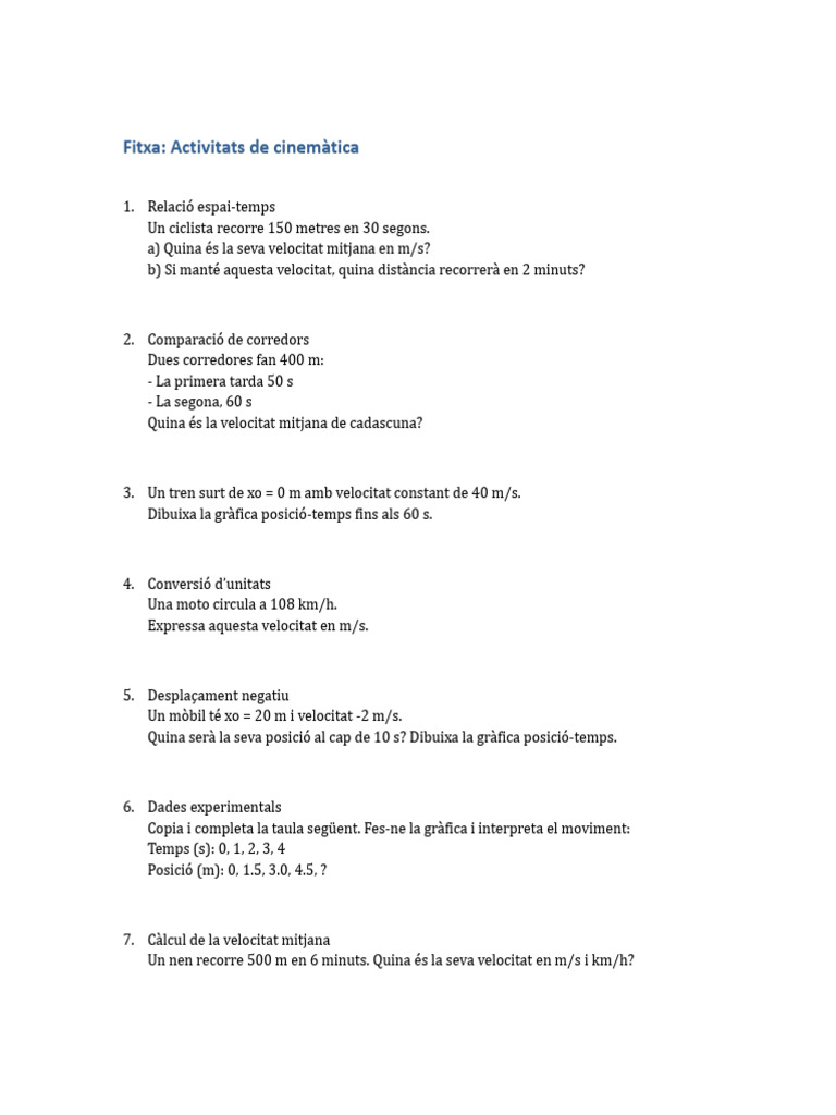 Fitxa Activitats Cinematica | PDF
