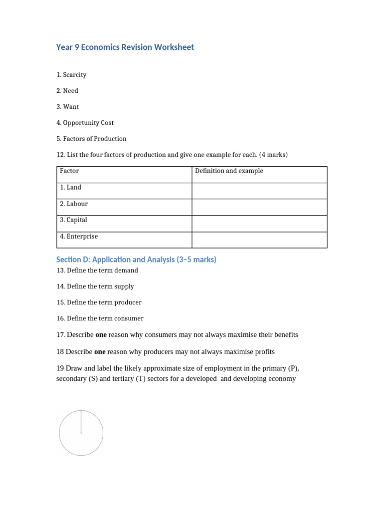 Year 9 Economics Revision Guide | PDF
