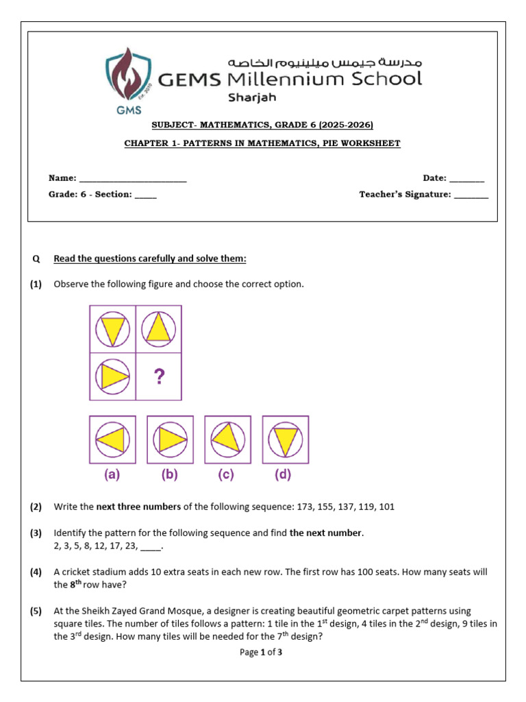 Patterns in Mathematics for Grade 6 | PDF