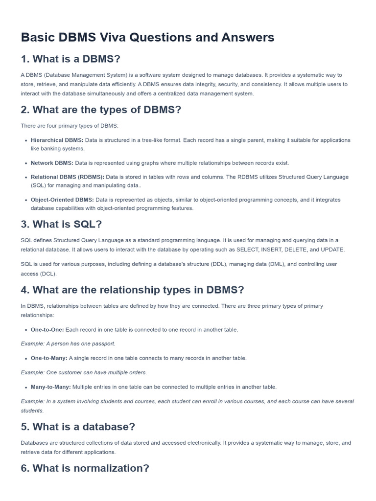 Top 50 DBMS Viva Questions and Answers For 2025 | PDF | Databases | Database Index