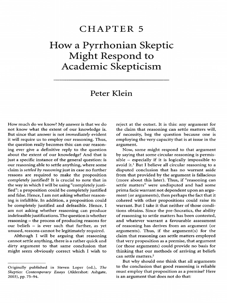 03 Peter Klein - How A Pyrrhonian Skeptic Might Respond To Academic ...