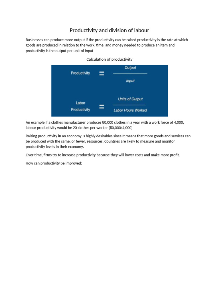 Productivity and Division of Labour | PDF