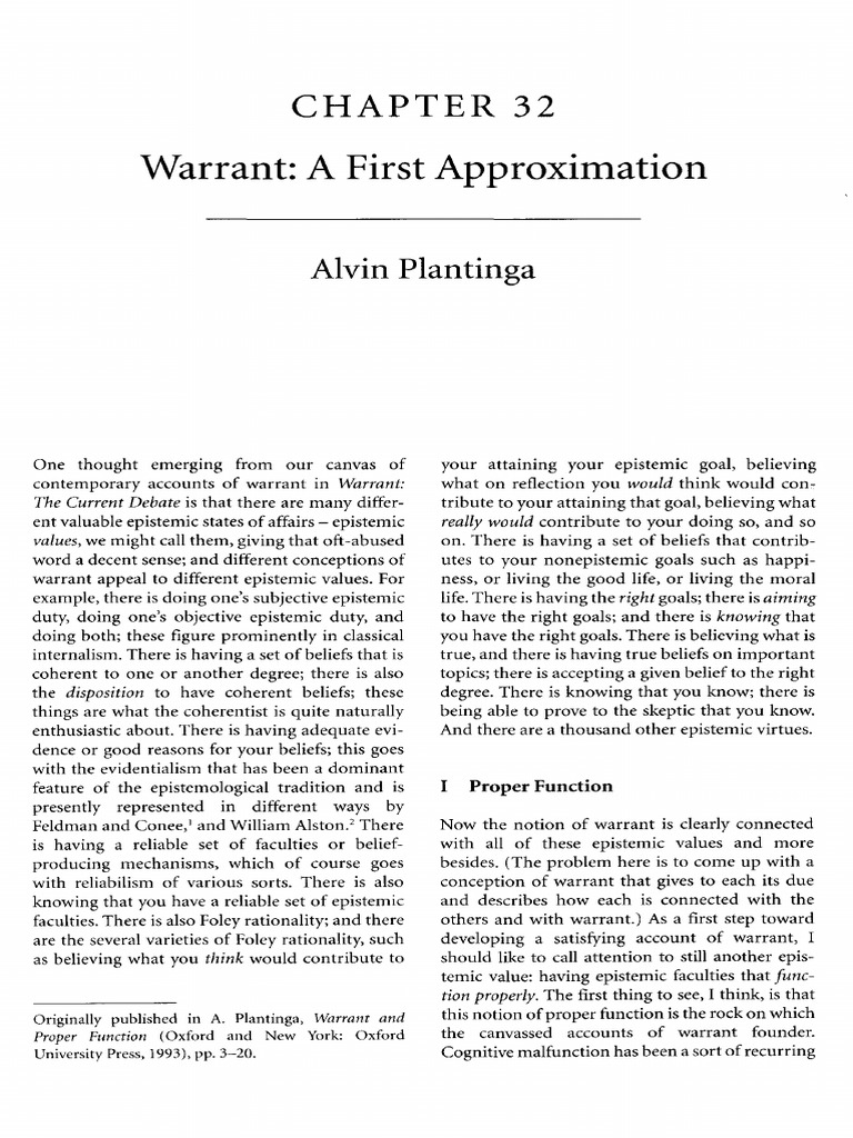 11 Alvin Plantinga - Warrant - A First Approximation | PDF | Epistemology