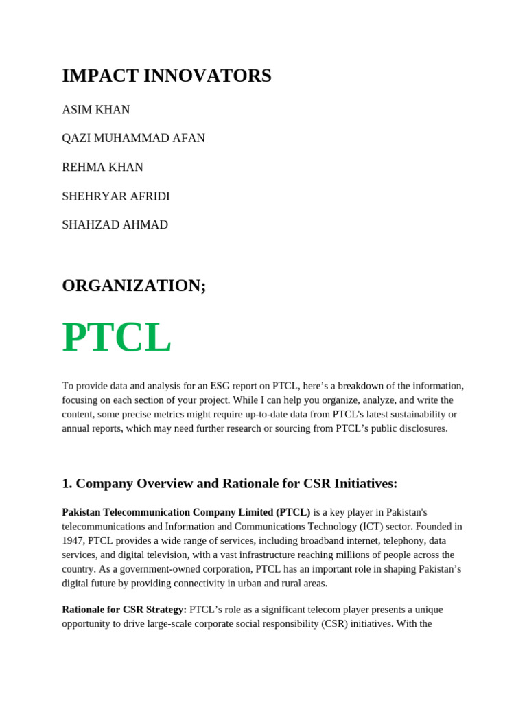 PTCL by Impact Innovators | PDF | Corporate Social Responsibility | Infrastructure