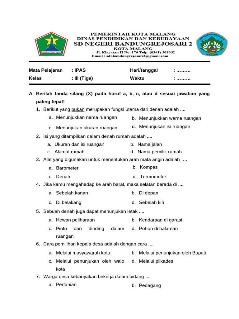 Naskah Soal SAS IPAS Kls 3 | PDF