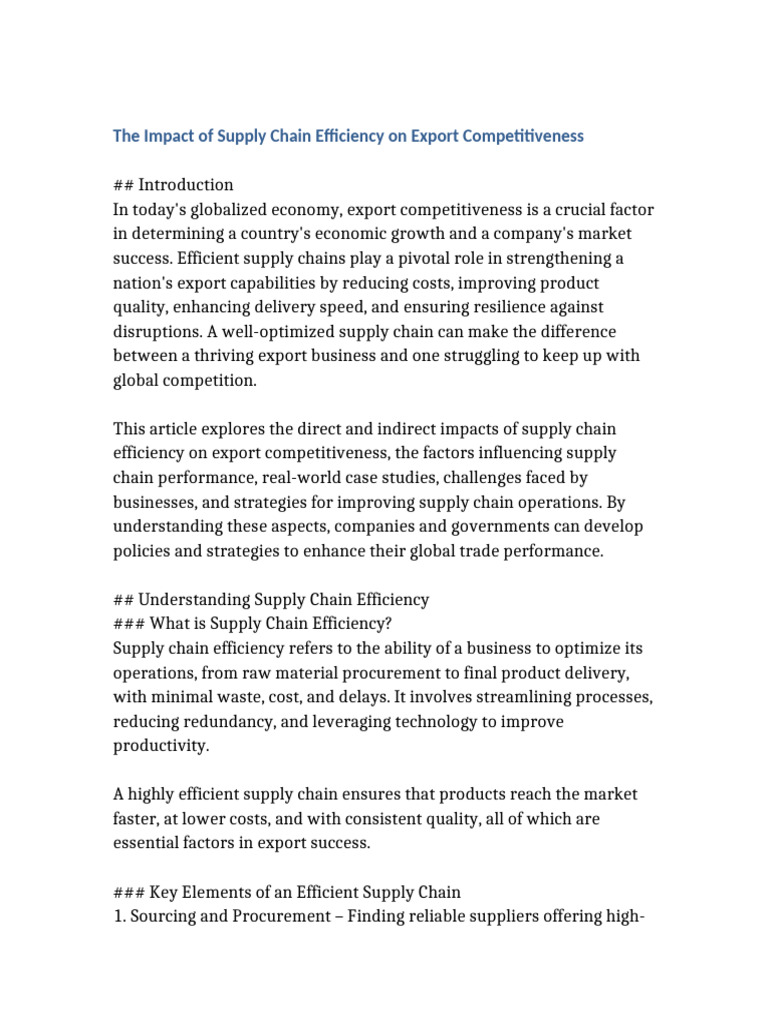Supply Chain Efficiency Export Competitiveness | PDF | Supply Chain ...