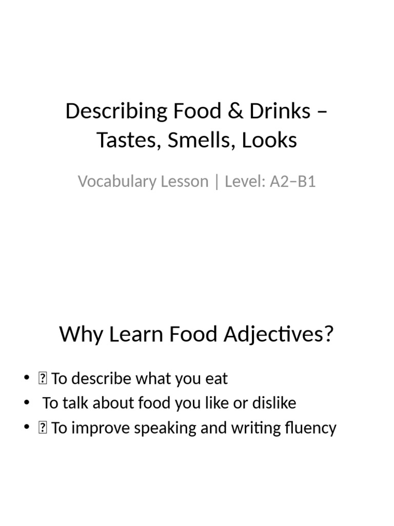 Food & Drink Descriptive Vocabulary Guide | PDF