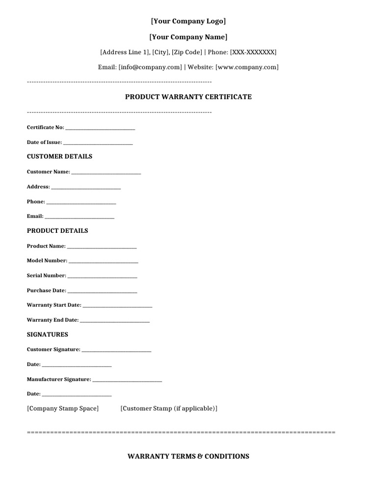 Compressed One Page Warranty Certificate | PDF