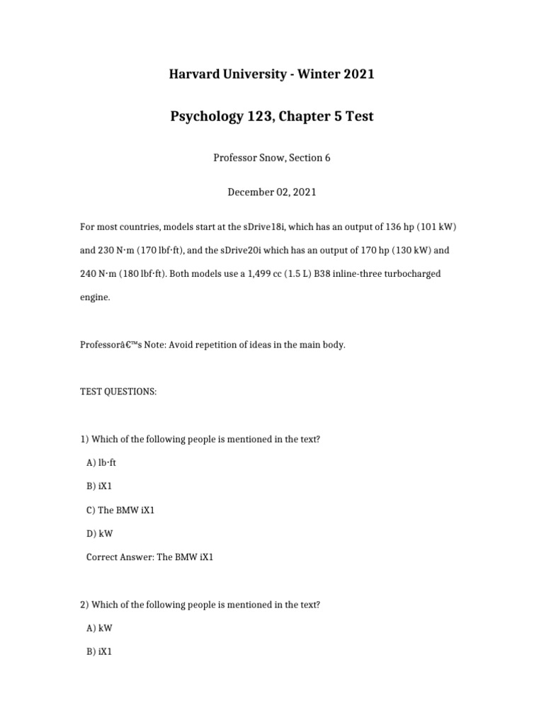 Psychology 123 Chapter 5 Test | PDF
