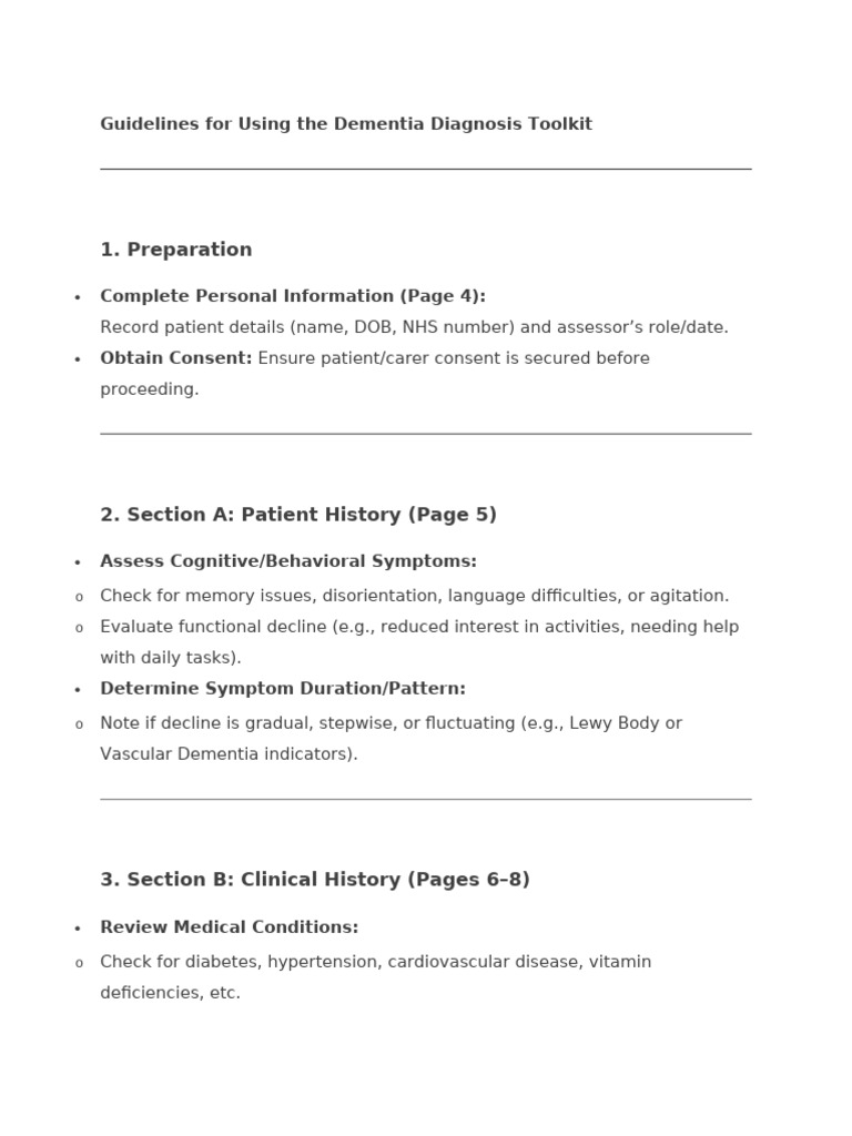 Guidelines For Using The Dementia Diagnosis Toolkit | PDF | Dementia ...