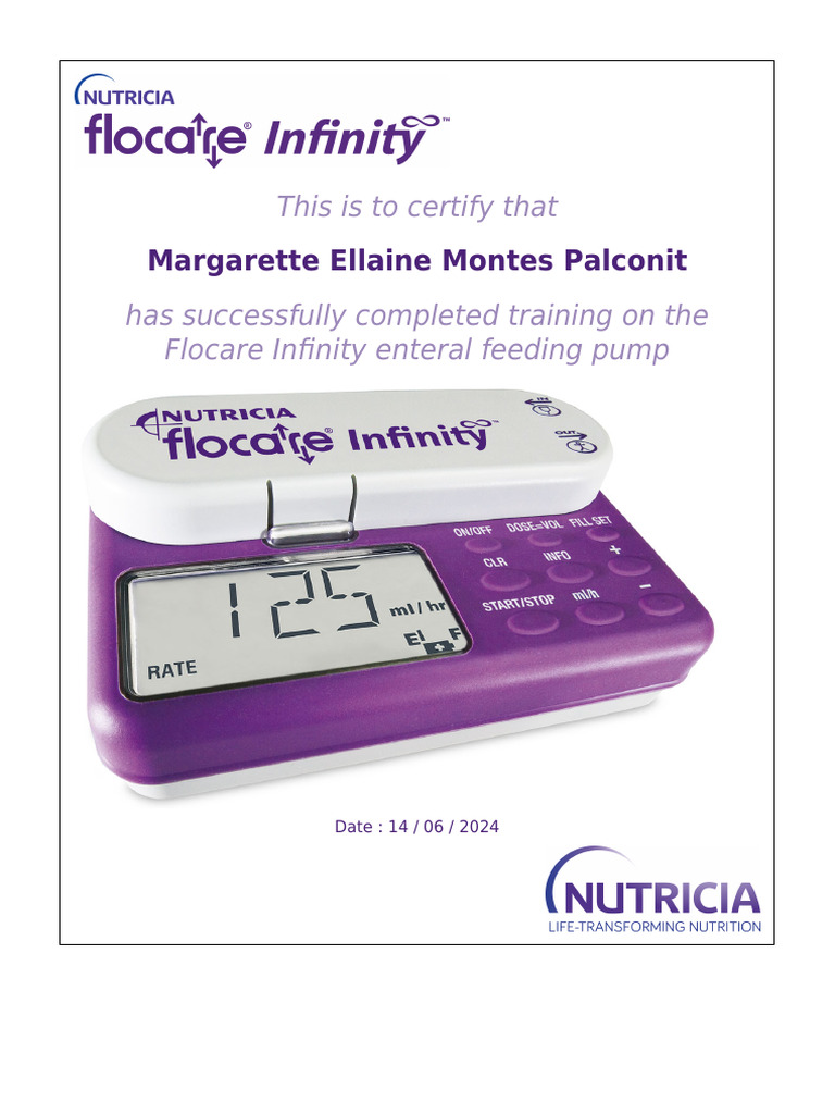Nutricia Flocare Certificate Margarette Ellaine Montes Palconit | PDF