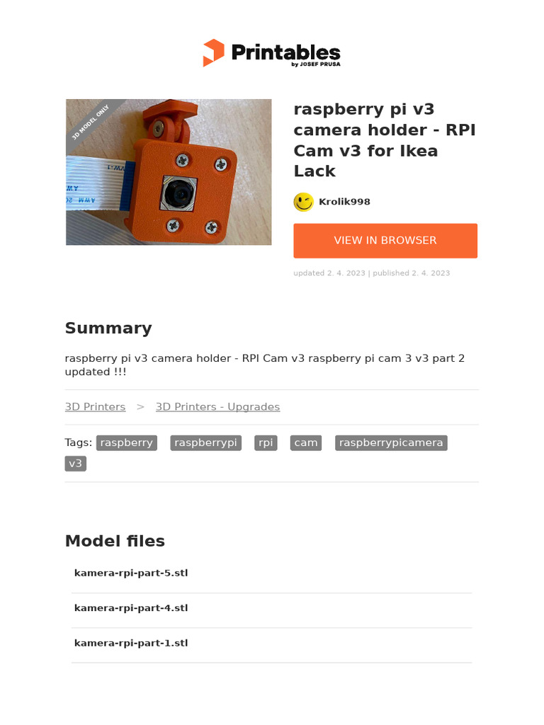 425914-raspberry-pi-v3-camera-holder-rpi-cam-v3-for-ikea-lack-95869527 ...