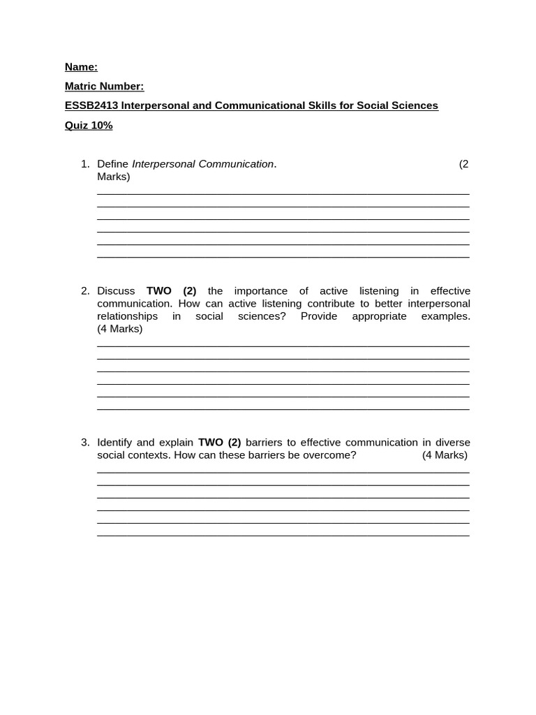 Quiz Interpersonal Communication | PDF
