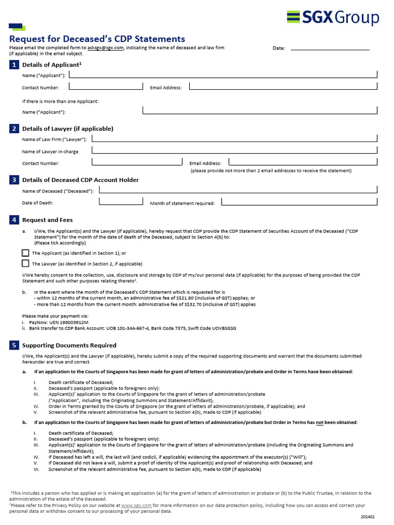 Request For Deceased's CDP Statements 05012024 | PDF | Probate | Indemnity