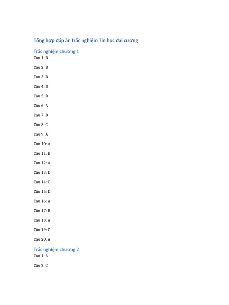 Tong Hop Dap An Tin Hoc Dai Cuong | PDF