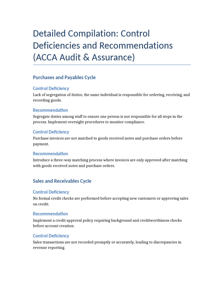 Control Deficiencies and Solutions | PDF | Inventory | Economies