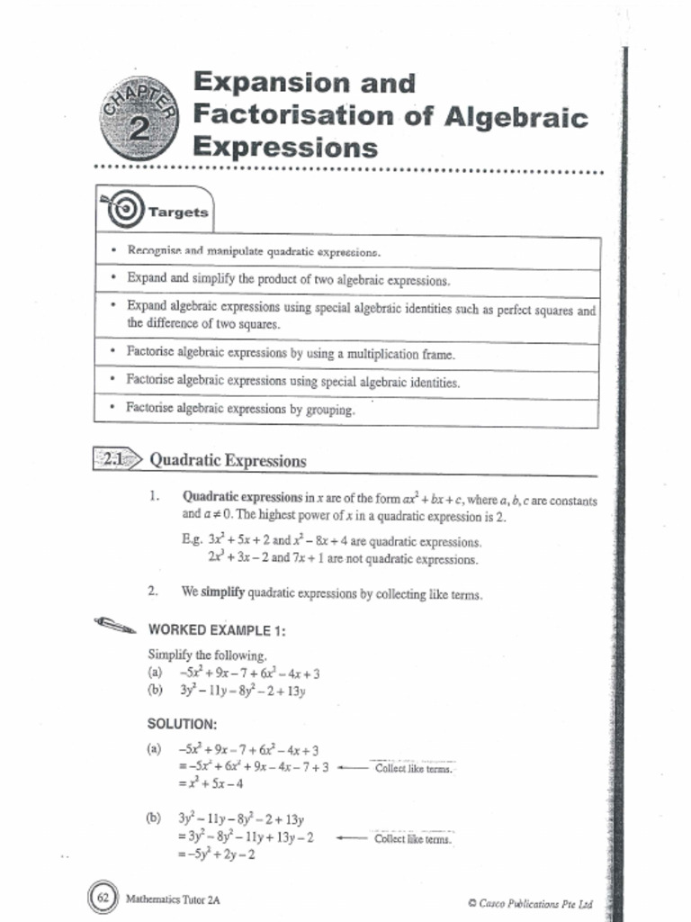 Chapter 2 - Expansion and Factorisation of Algebraic Expressions | PDF