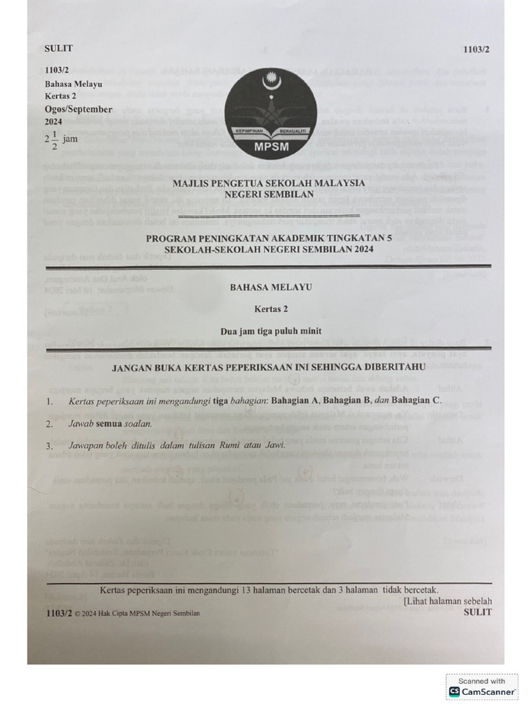 Trial K2 BM SPM 2024-NegeriSembilan | PDF