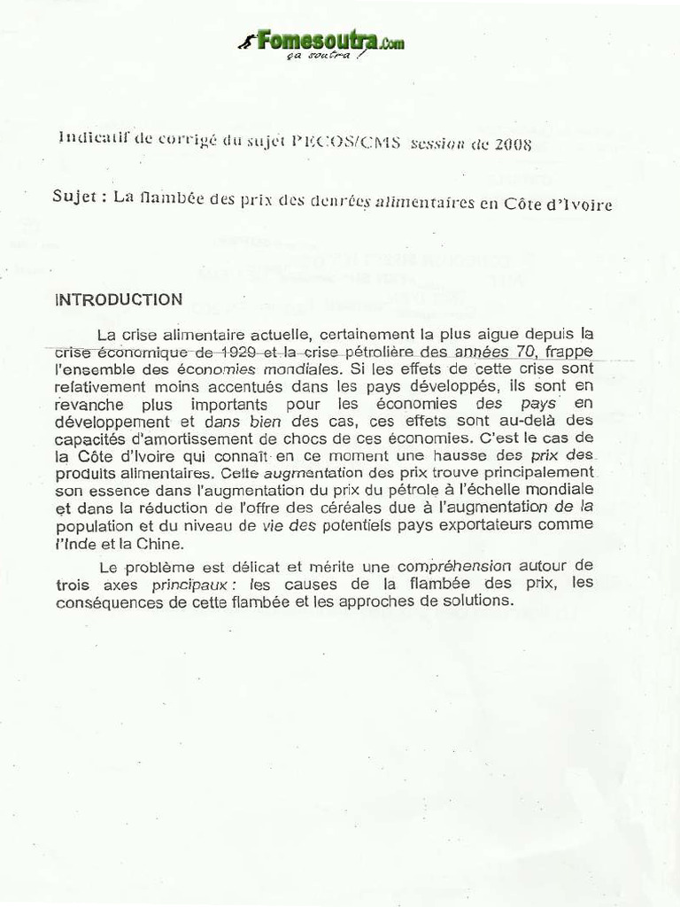 Corrigé PECOS ENA 2008 - Copie | PDF