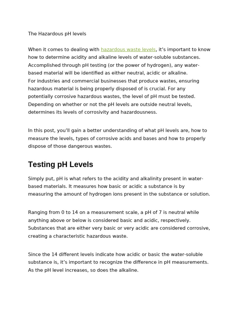 Understanding Hazardous pH Levels | PDF | Ph | Acid