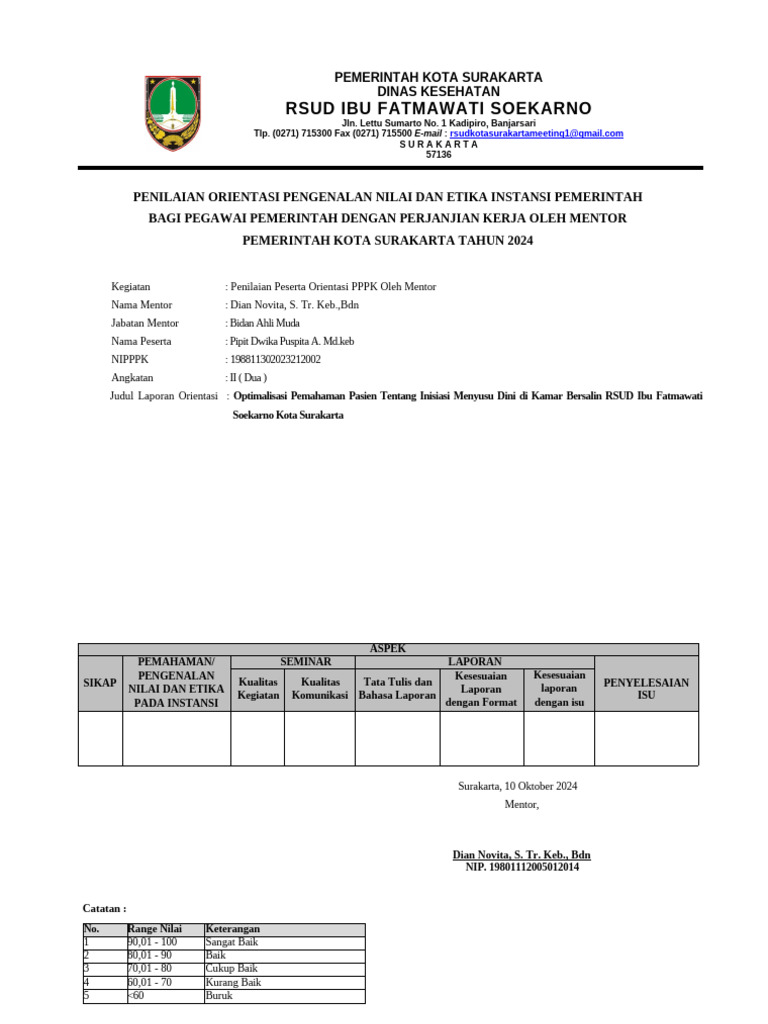 Form Penilaian Mentor | PDF