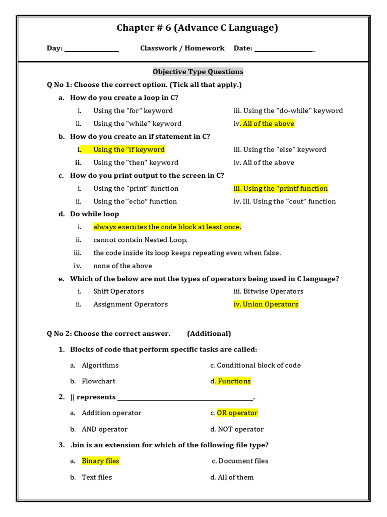 2-Chapter 6 Advanced C Language | PDF | C (Programming Language) | Control Flow