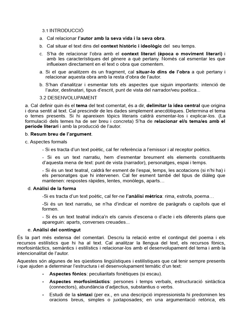 Instruccions Comentari de Text | PDF