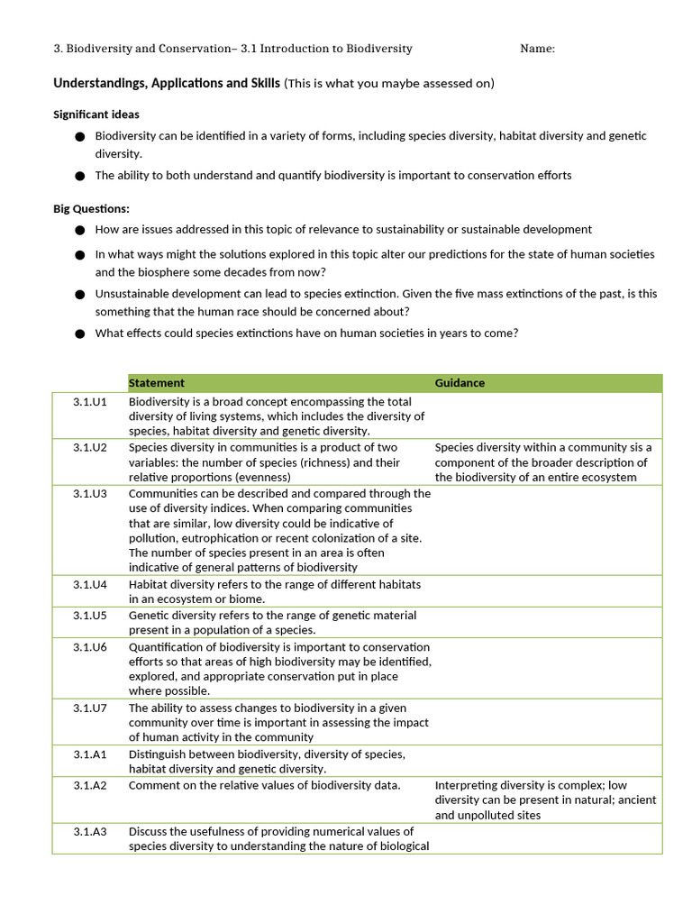 3.1 Introduction To Biodiversity Workbook | PDF | Biodiversity ...