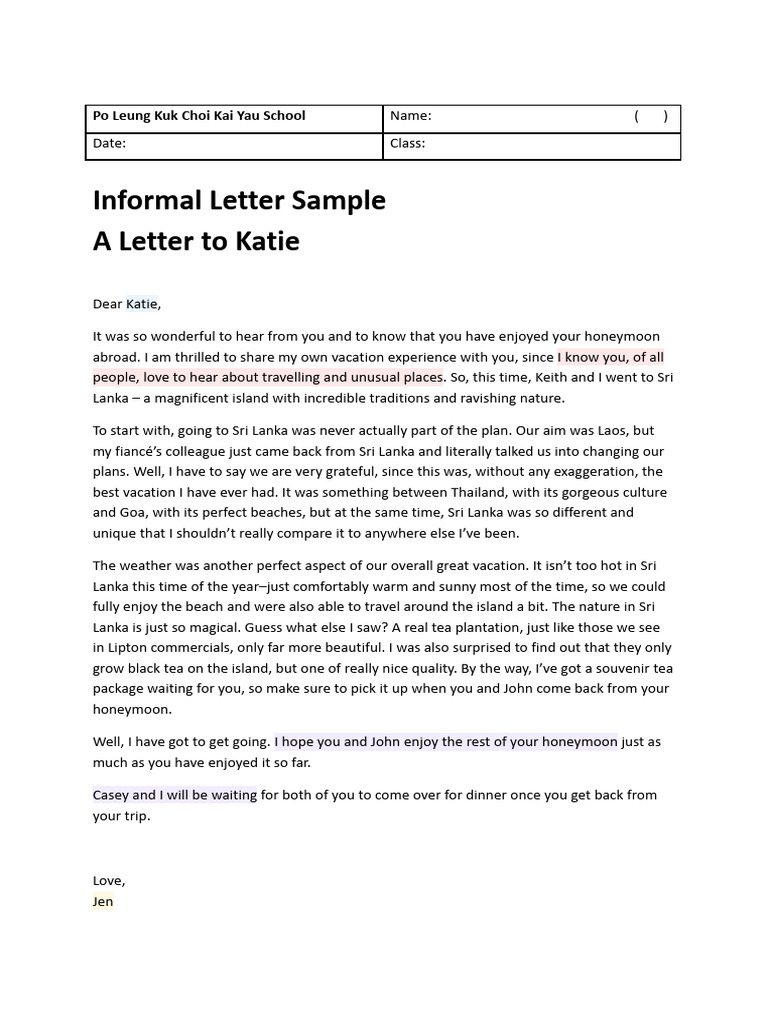 Scarlett Ng - Informal letter sample | PDF