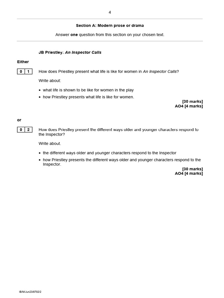 An Inspector Calls: Exam Questions Guide | PDF