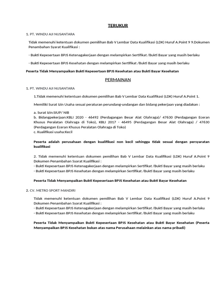 Alasan Gugur Pengadaan Porprov | PDF