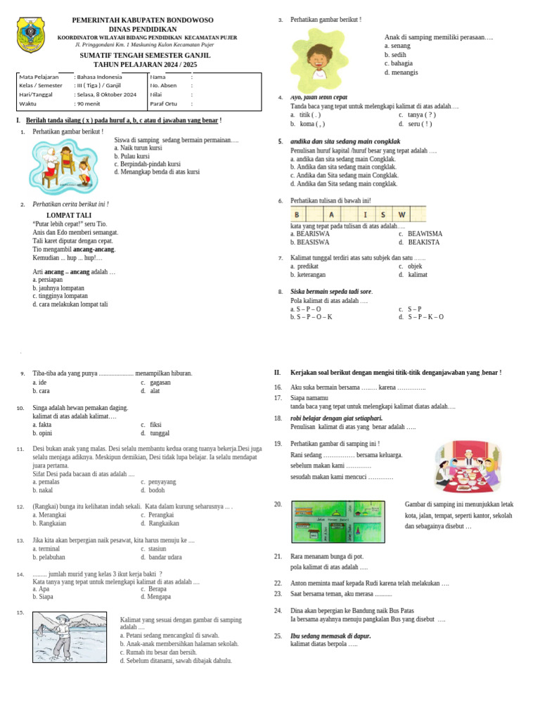Soal STS BHS Indonesia SMTR 1 | PDF