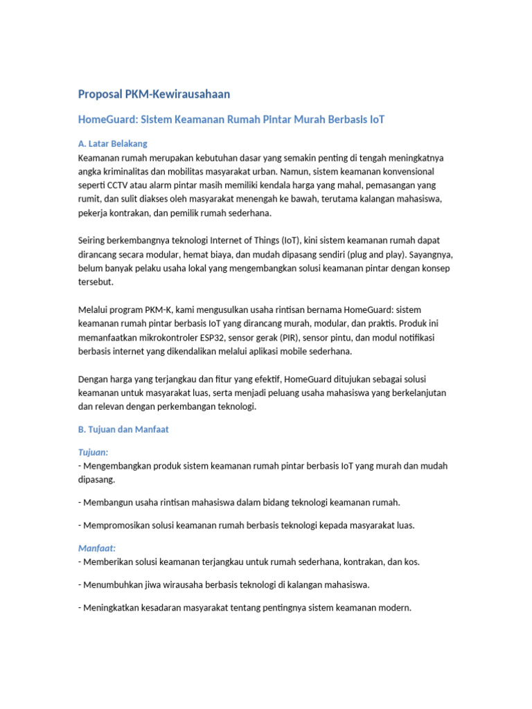 Proposal PKM-K HomeGuard | PDF