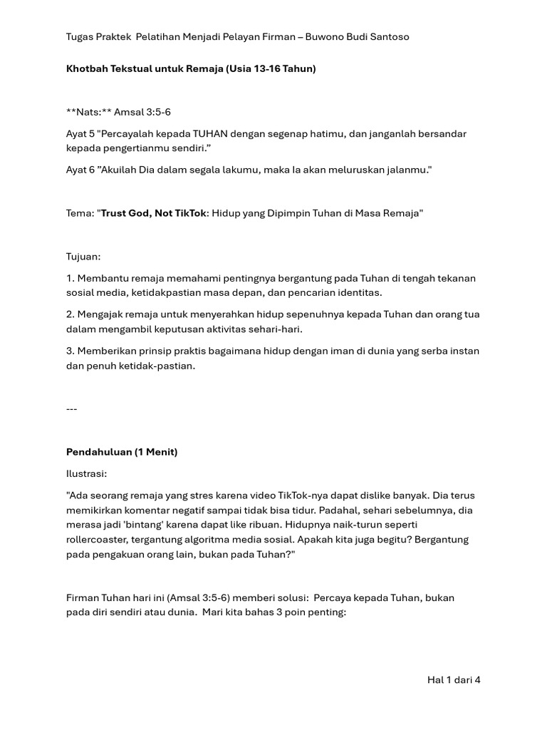 Khotbah Tekstual Untuk Remaja | PDF