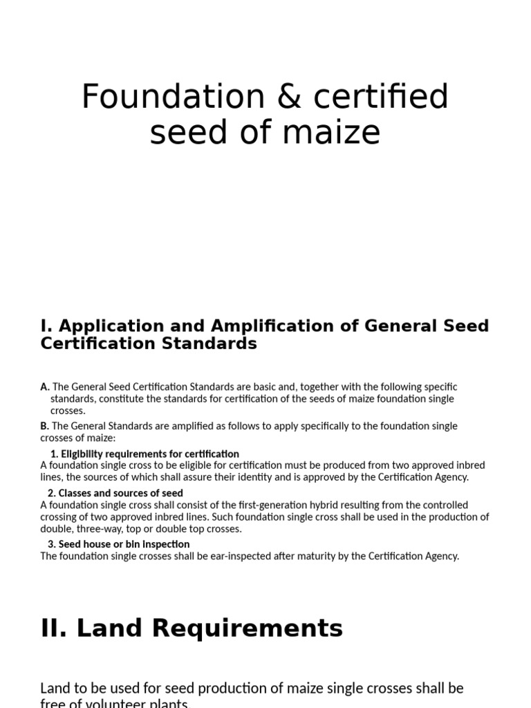 Maize Foundation Seed Certification Standards | PDF | Maize | Flowers