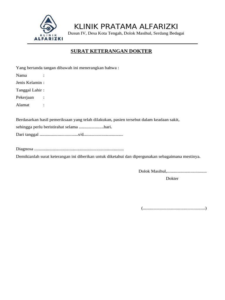 Form Surat Sakit Klinik Alfarizki | PDF