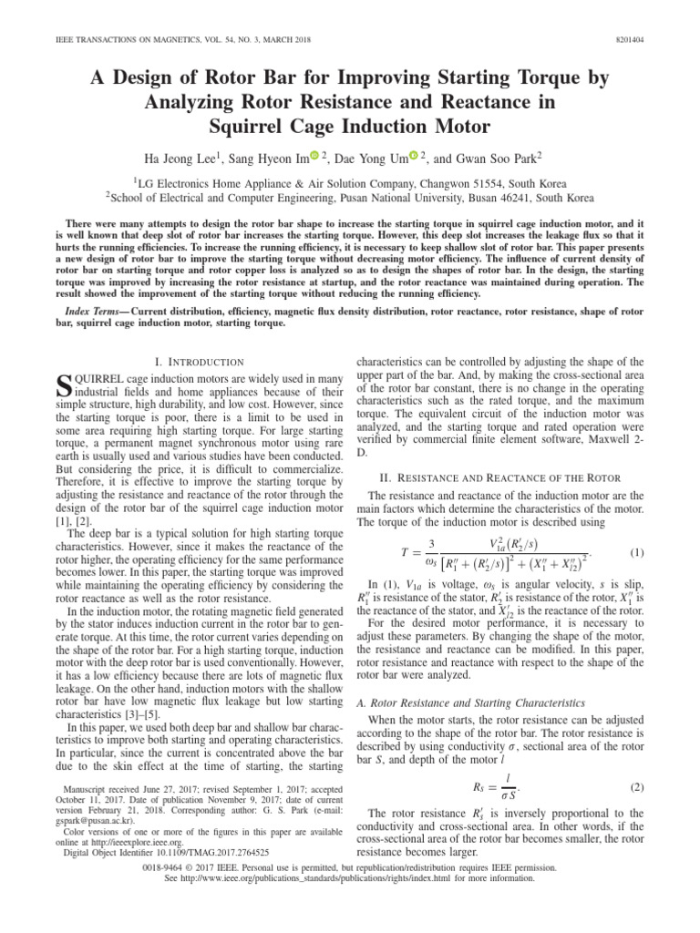 A Design of Rotor Bar For Improving Starting Torque by Analyzing Rotor ...