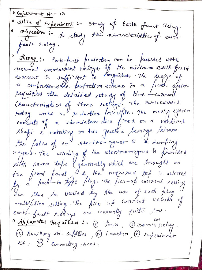 Experiment 03 Earth Fault Relay Power System | PDF