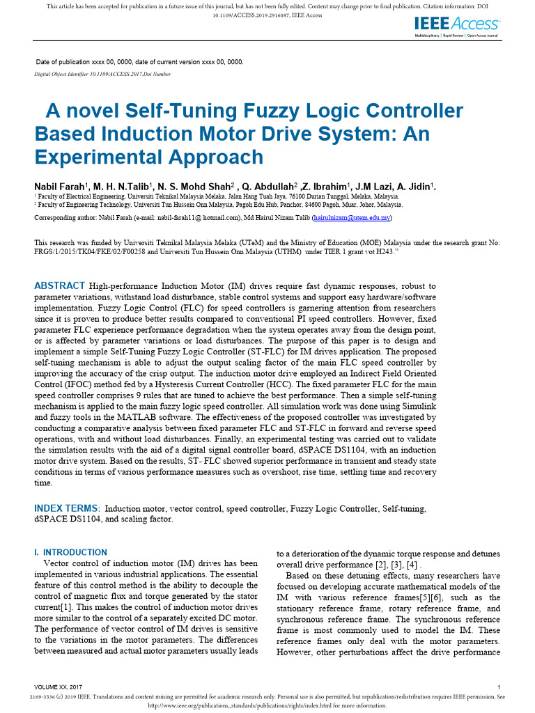 Access 2019 2916087 | PDF | Control Theory | Fuzzy Logic