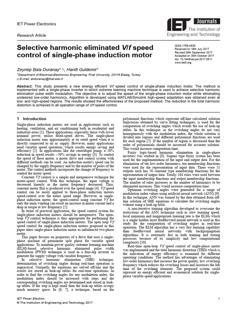 IET - Selective Harmonic Eliminated V-F Speed Control of Single-Phase Induction Motor | PDF ...