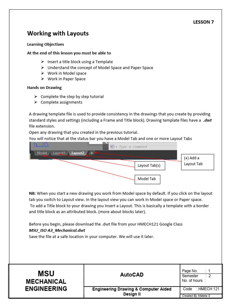 Lesson 7 Working With Layouts | PDF | Page Layout | Auto Cad