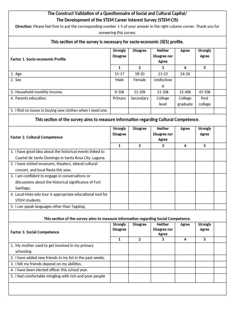 Likert Scale Questionaire | PDF | Social Psychology | Behavioural Sciences