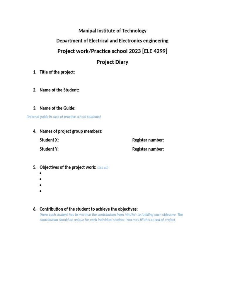 EEE Internal Project 2023 Dairy Template | PDF