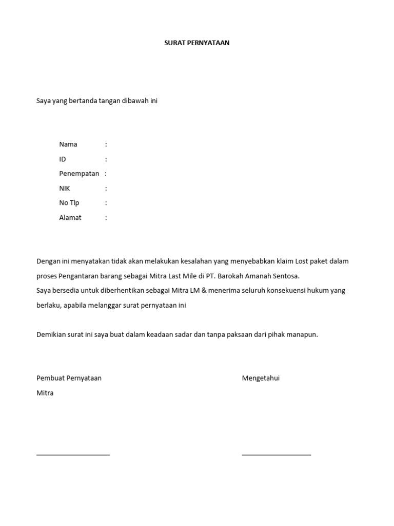 Surat Pernyataan Claim | PDF