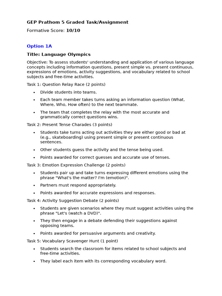Grade 5 Formative Graded Task-Assignments | PDF | Phonics | Vocabulary